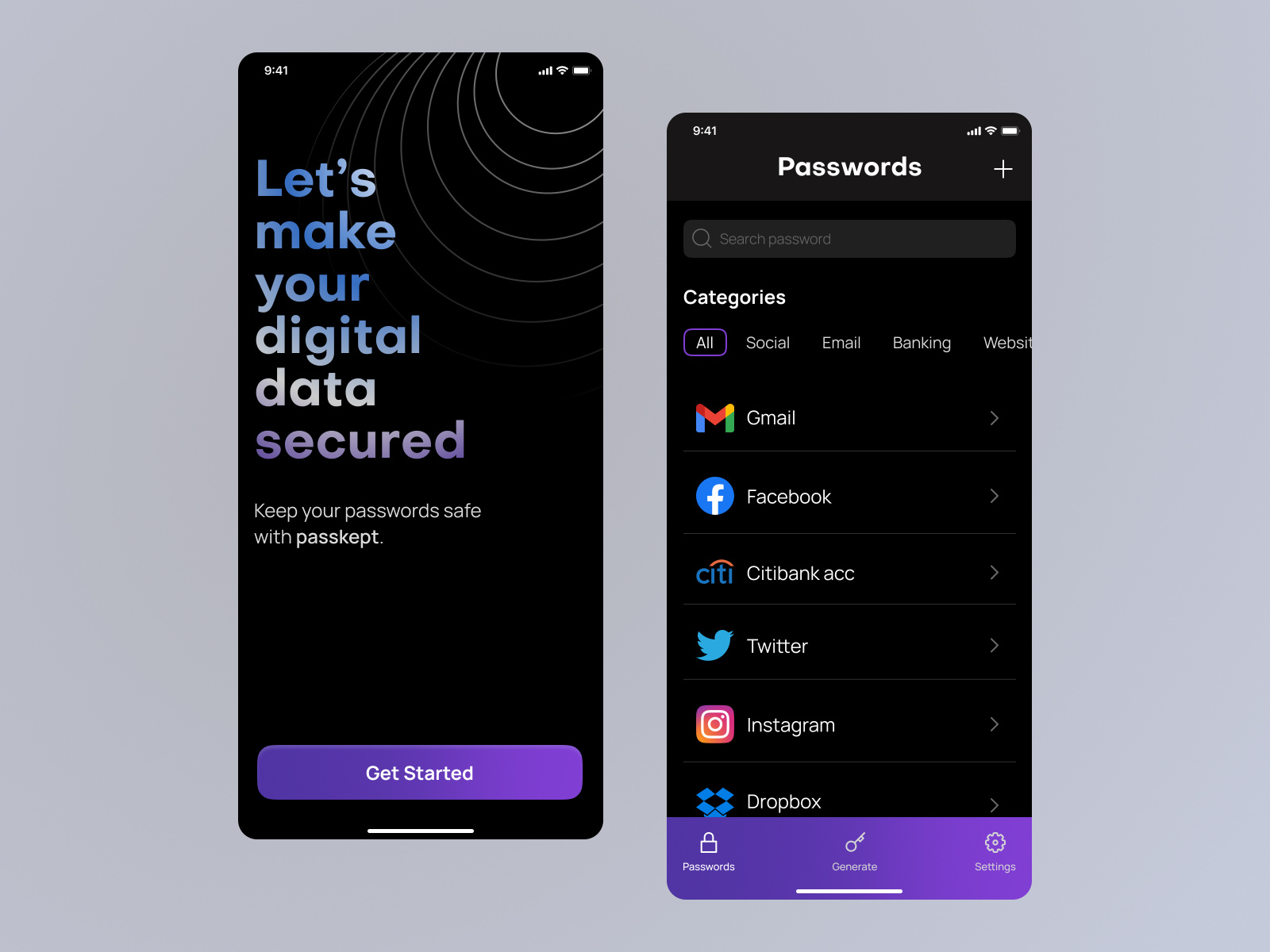 Password manager app by Irina Pereselkina on Dribbble