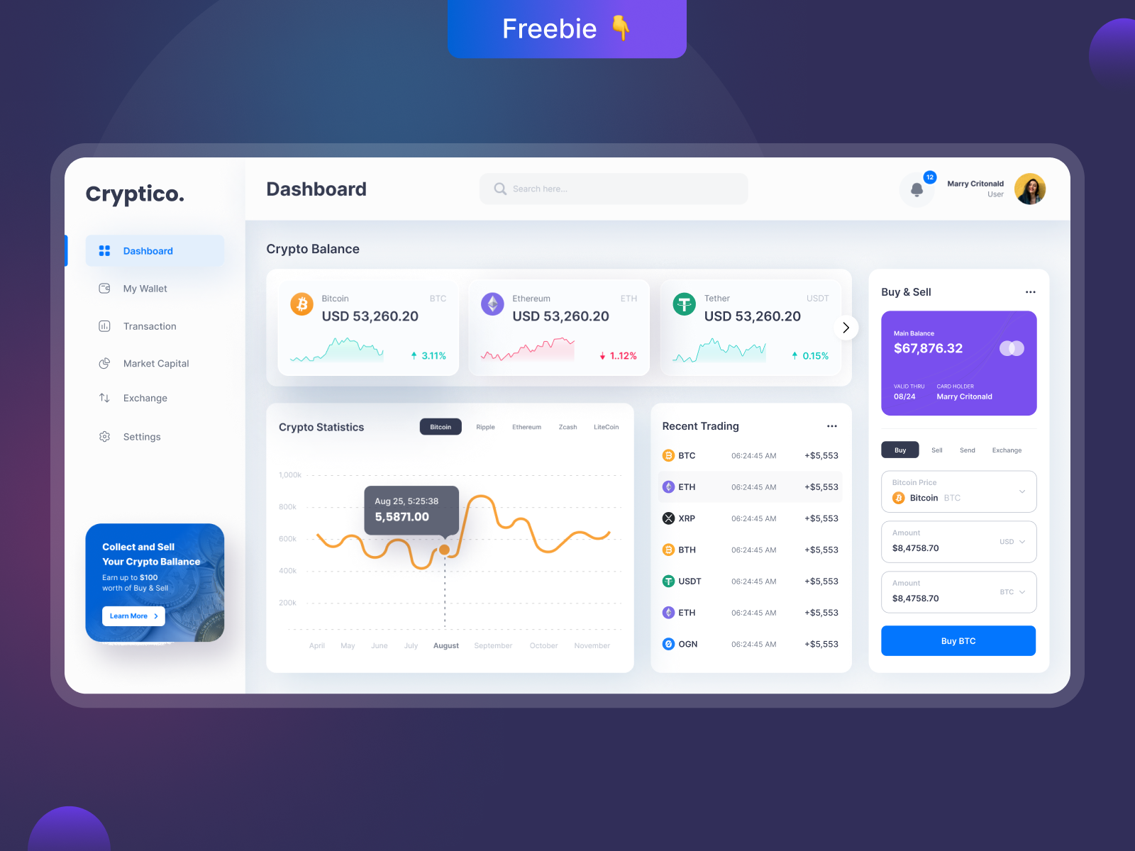 Cryptico - Crypto Wallet Dashboard by Pixency Dashboard on Dribbble