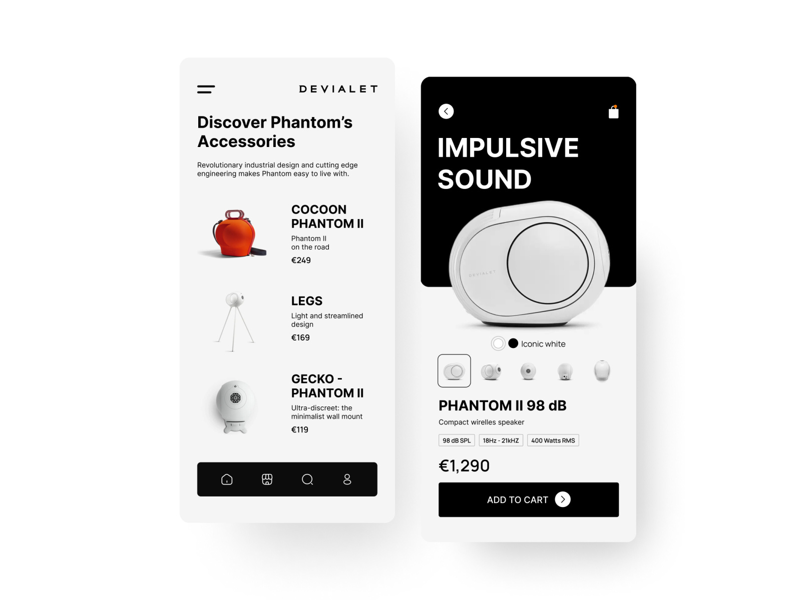 Devialet App - Purchasing page and product catalog by Roman on Dribbble