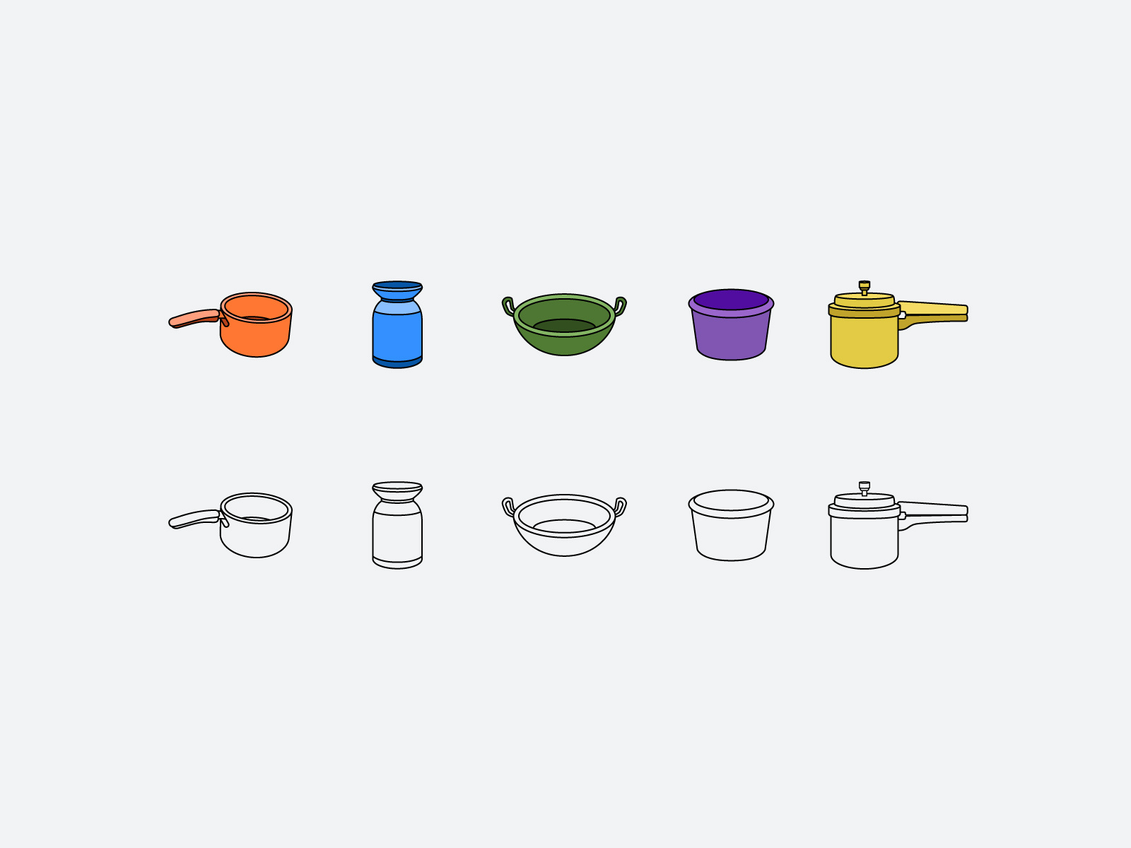 Unique icons based on common Indian kitchen vessels by Bhagya Bala on ...