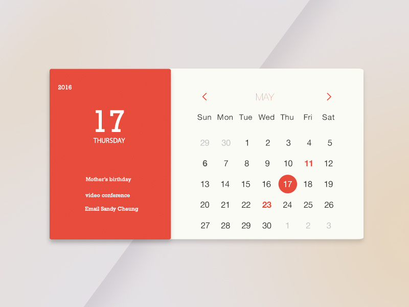 dailyui #025 calender page by sandycheung on Dribbble