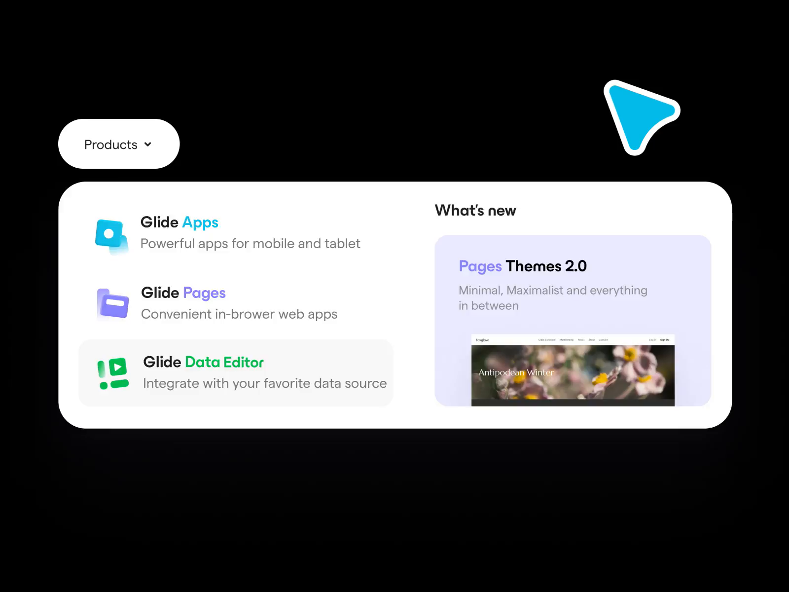 Products Dropdown Animation by Tom Parkes for Glide Design on Dribbble