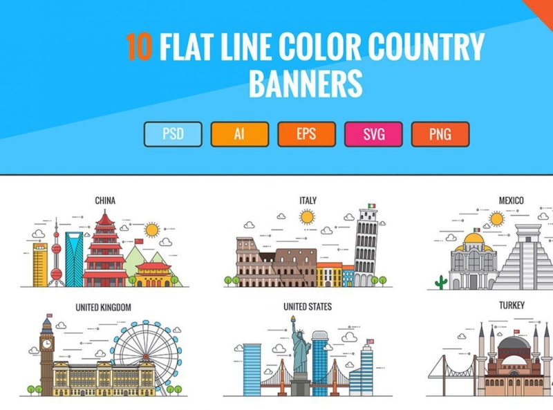 10 Flat Line Color Country Banners by Deeezy on Dribbble