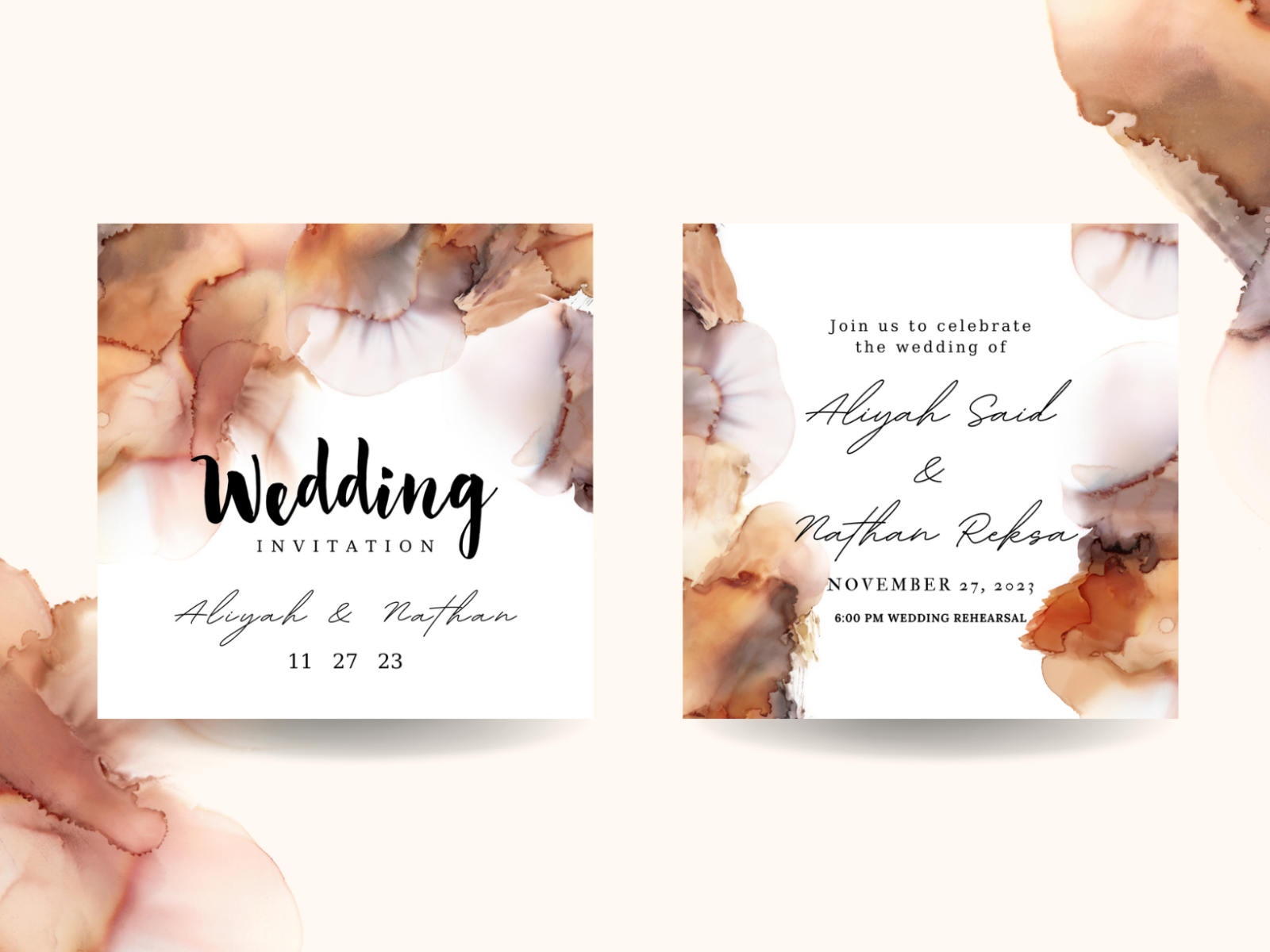 Wedding Invitation Card with Alcohol Ink Background by Andrea Dwyna on ...