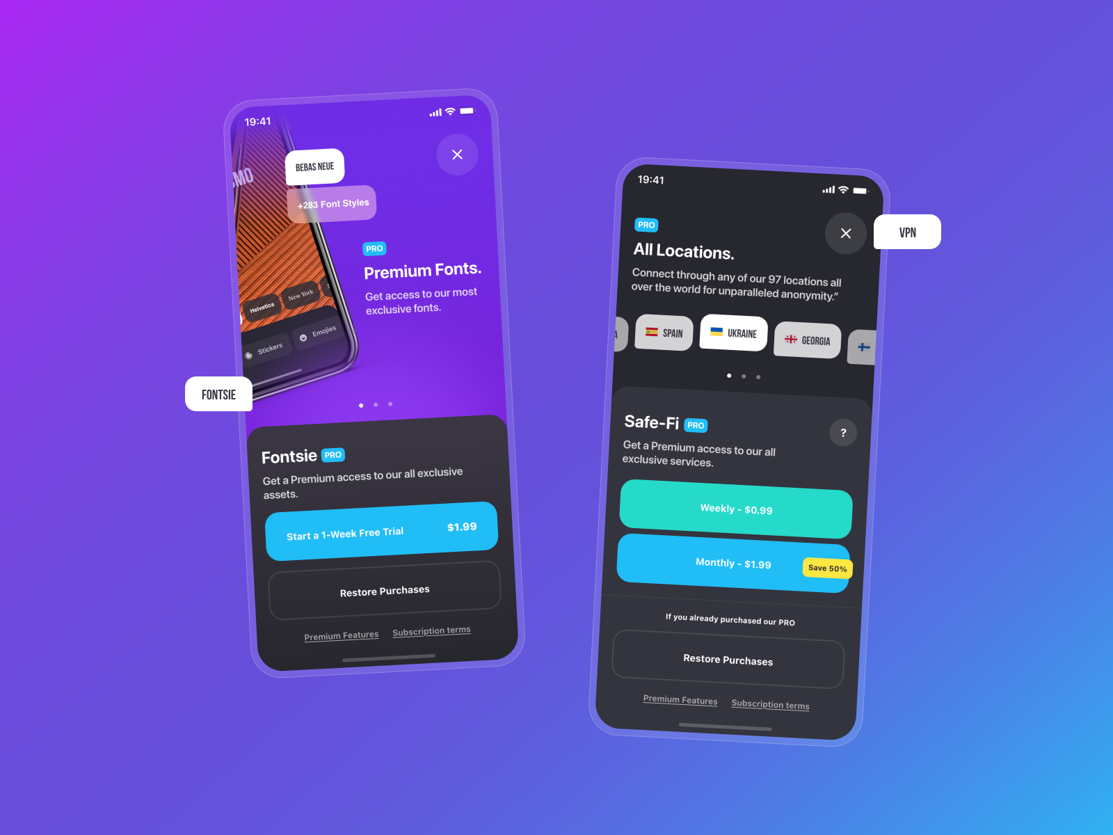 Fontsie & VPN App by Nicholas Ergemla for Steelmonk on Dribbble