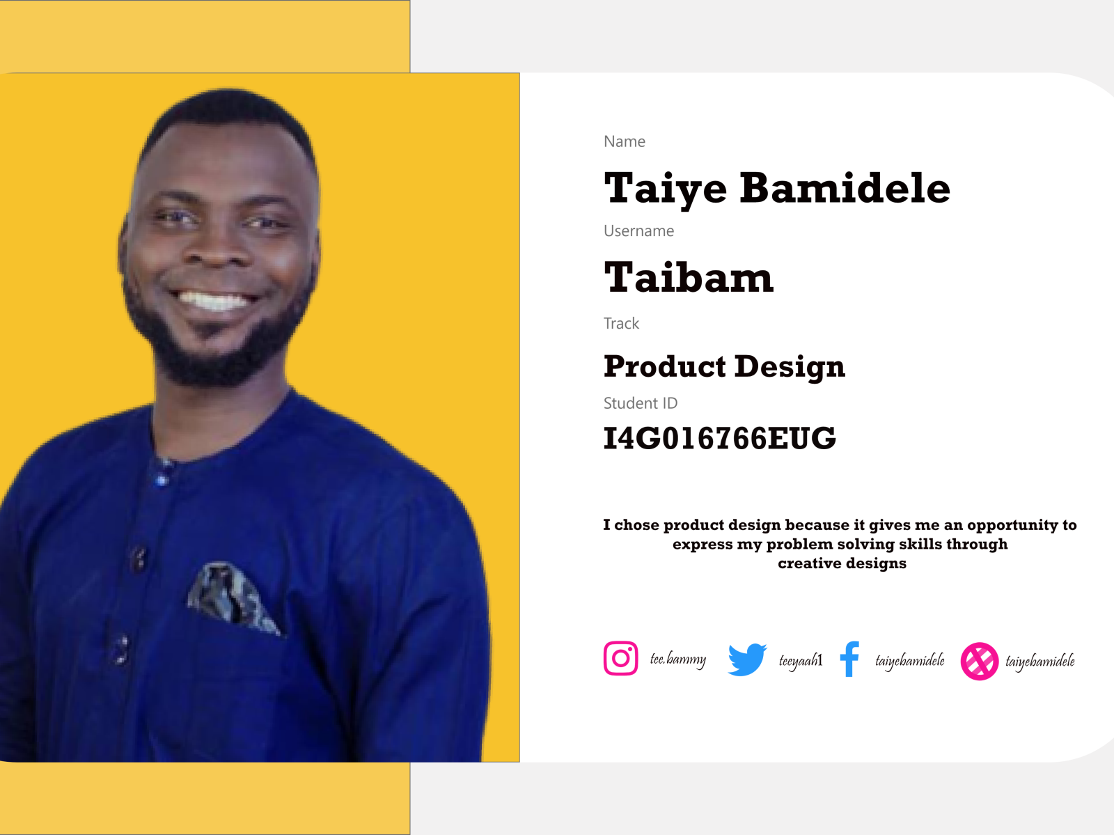 Profile Card For Zuri Internship Program by Taiye Bamidele on Dribbble