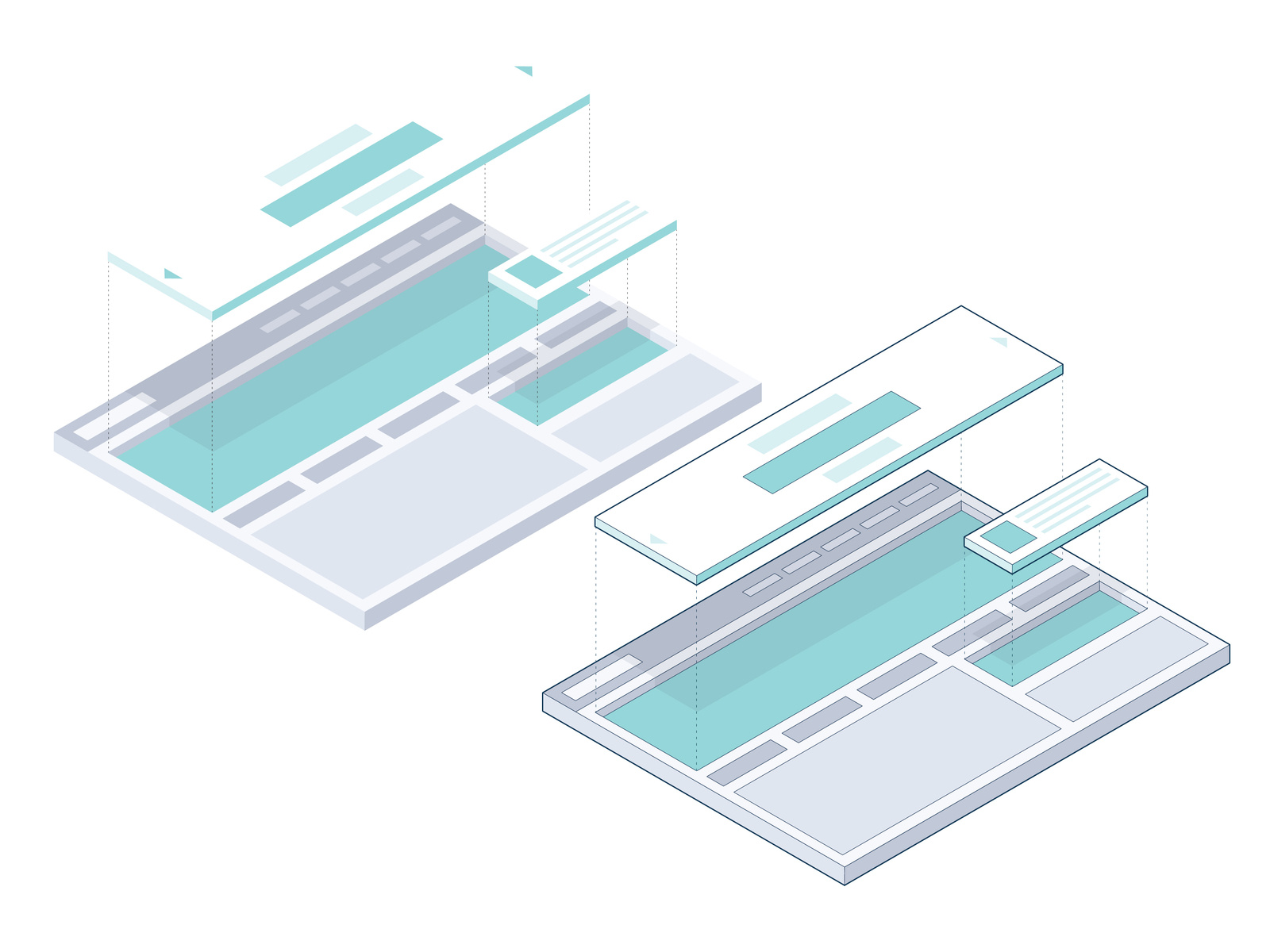 Isometric website layout illustration by Clean Murda on Dribbble