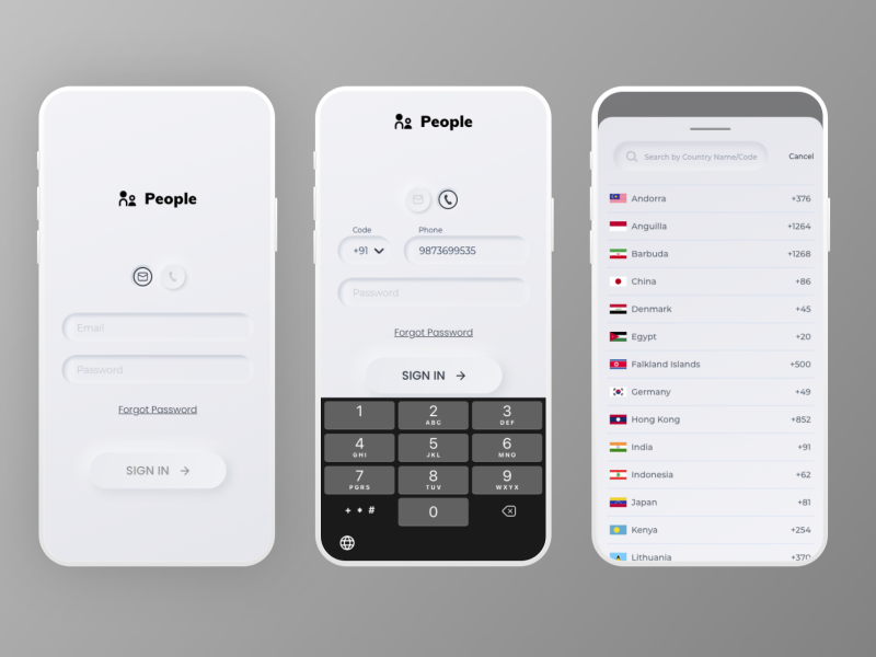 Neomorphism Sign In Screens Light UI Design by Kulbir Singh on Dribbble