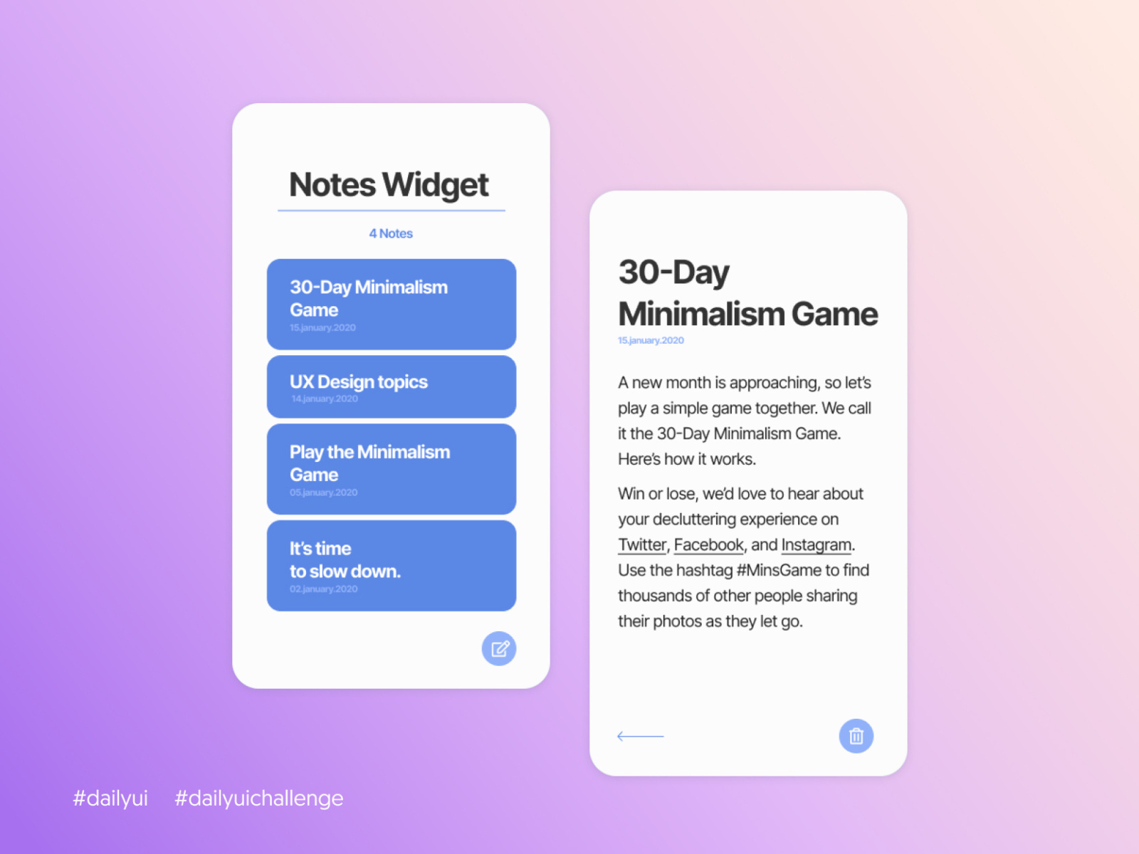Daily UI #065 - Notes Widget by Daniel Santinhos on Dribbble