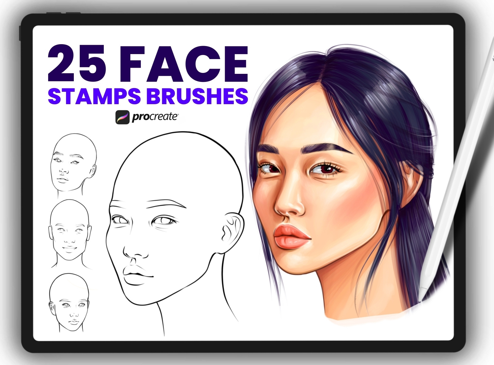 Asian women face stamps for Procreate by Daria Krylova on Dribbble
