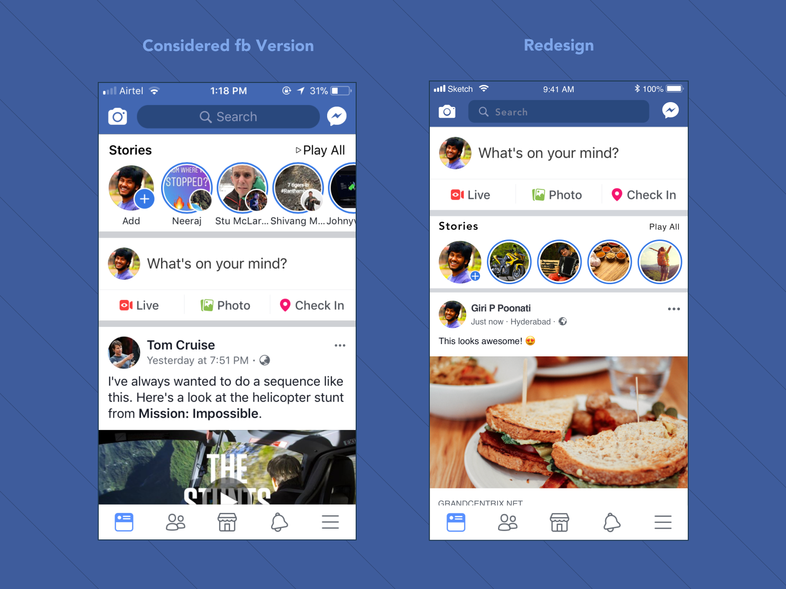 Facebook HomeScreen - Stories Redesign by Giri Poonati on Dribbble