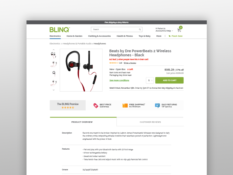 BLINQ Product Detail Page by Rebecca Stonebraker on Dribbble