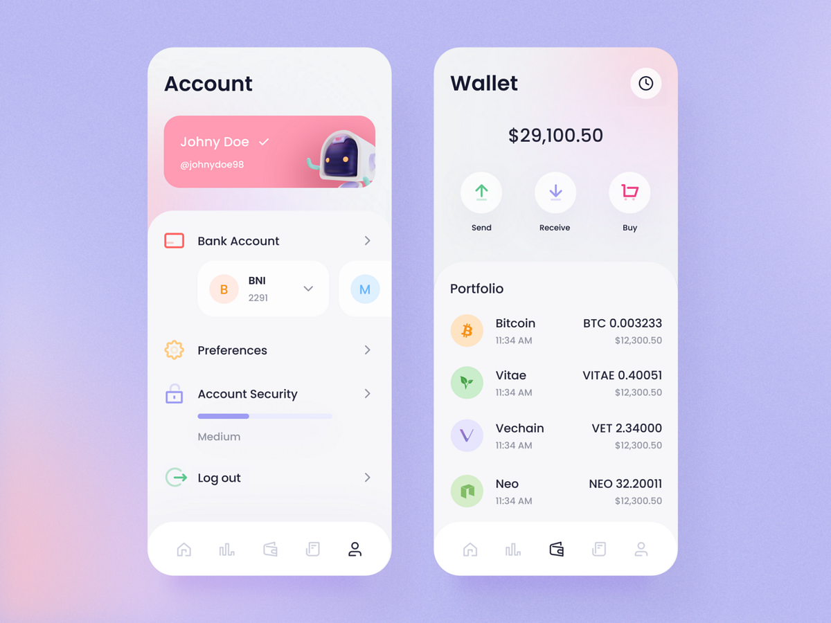 Robot Wallet – Crypto iOS UI Kit by Anton Tkachev for UI8 on Dribbble