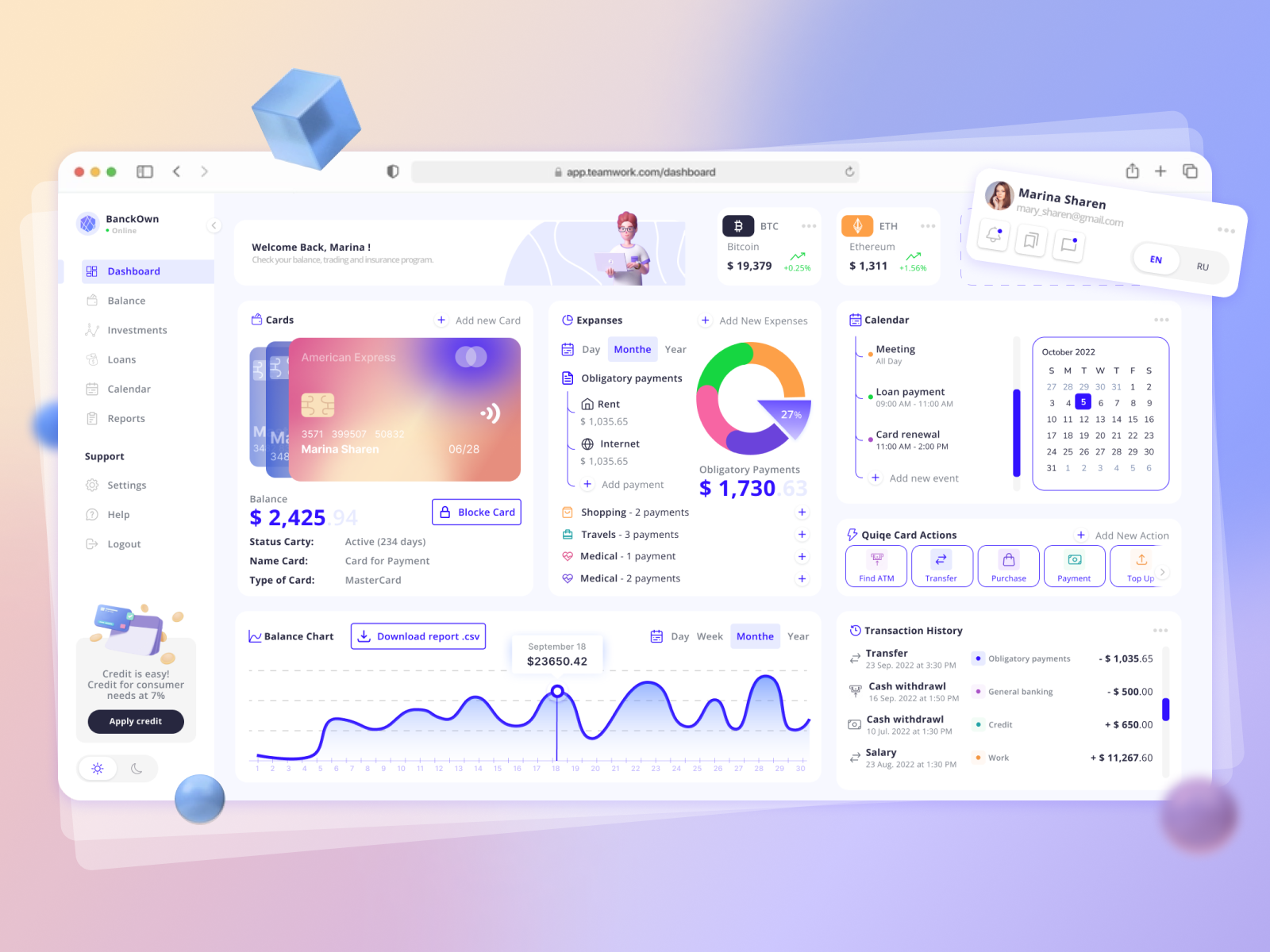 Financial dashboard by Vika Koshman on Dribbble
