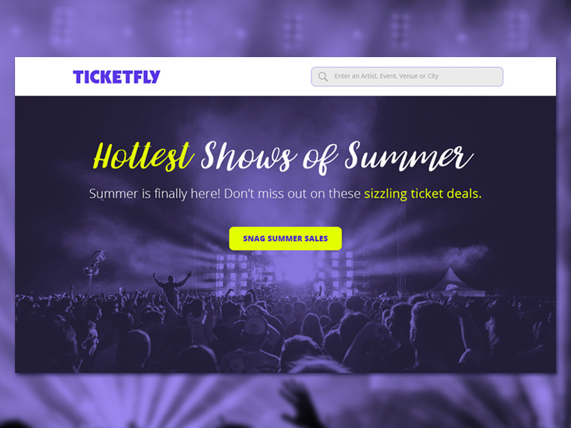 Landing Page Ticketfly by Taylor Gordon-Wood on Dribbble