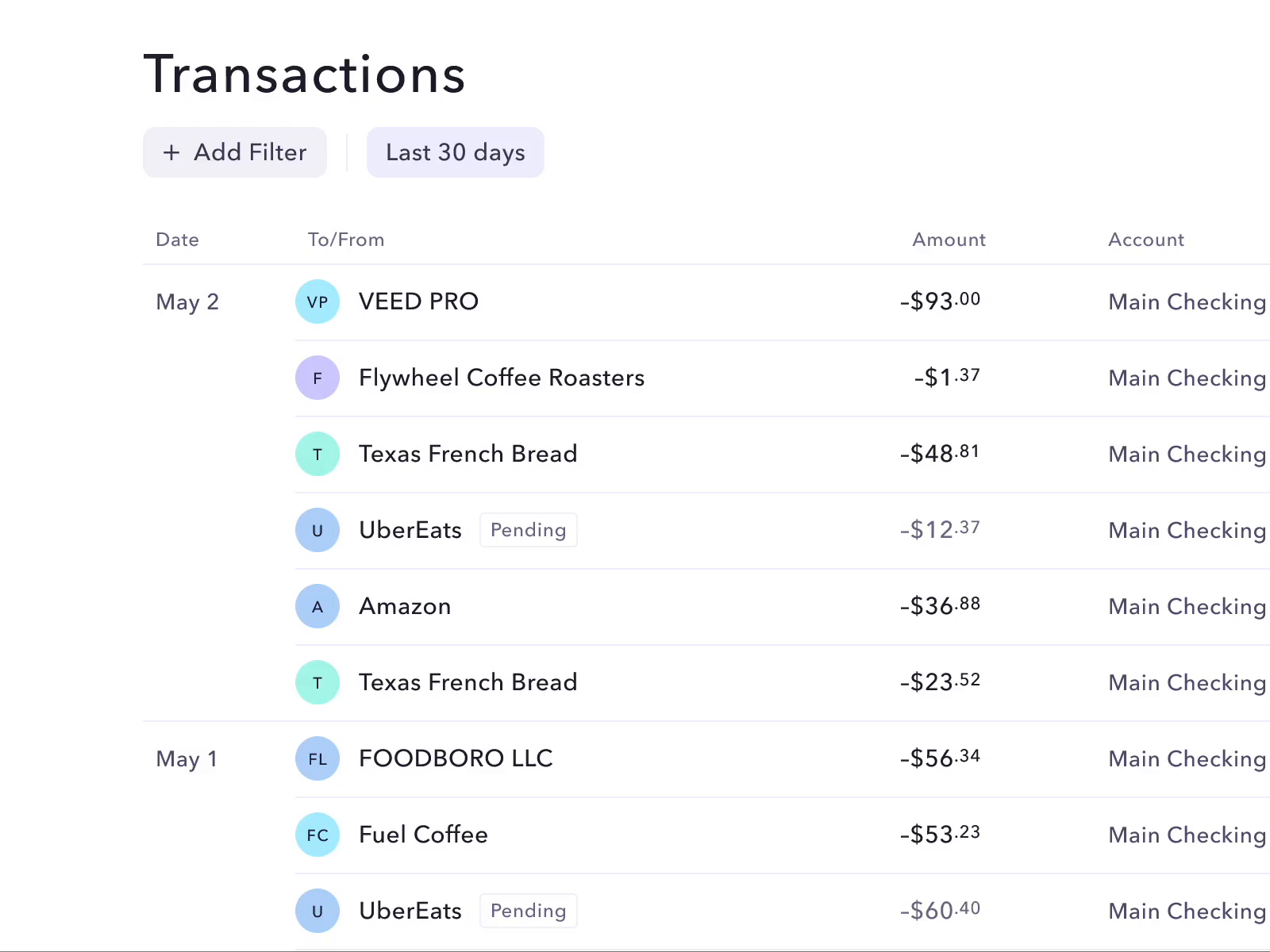 Transactions Filters by Alex Price for Mercury on Dribbble
