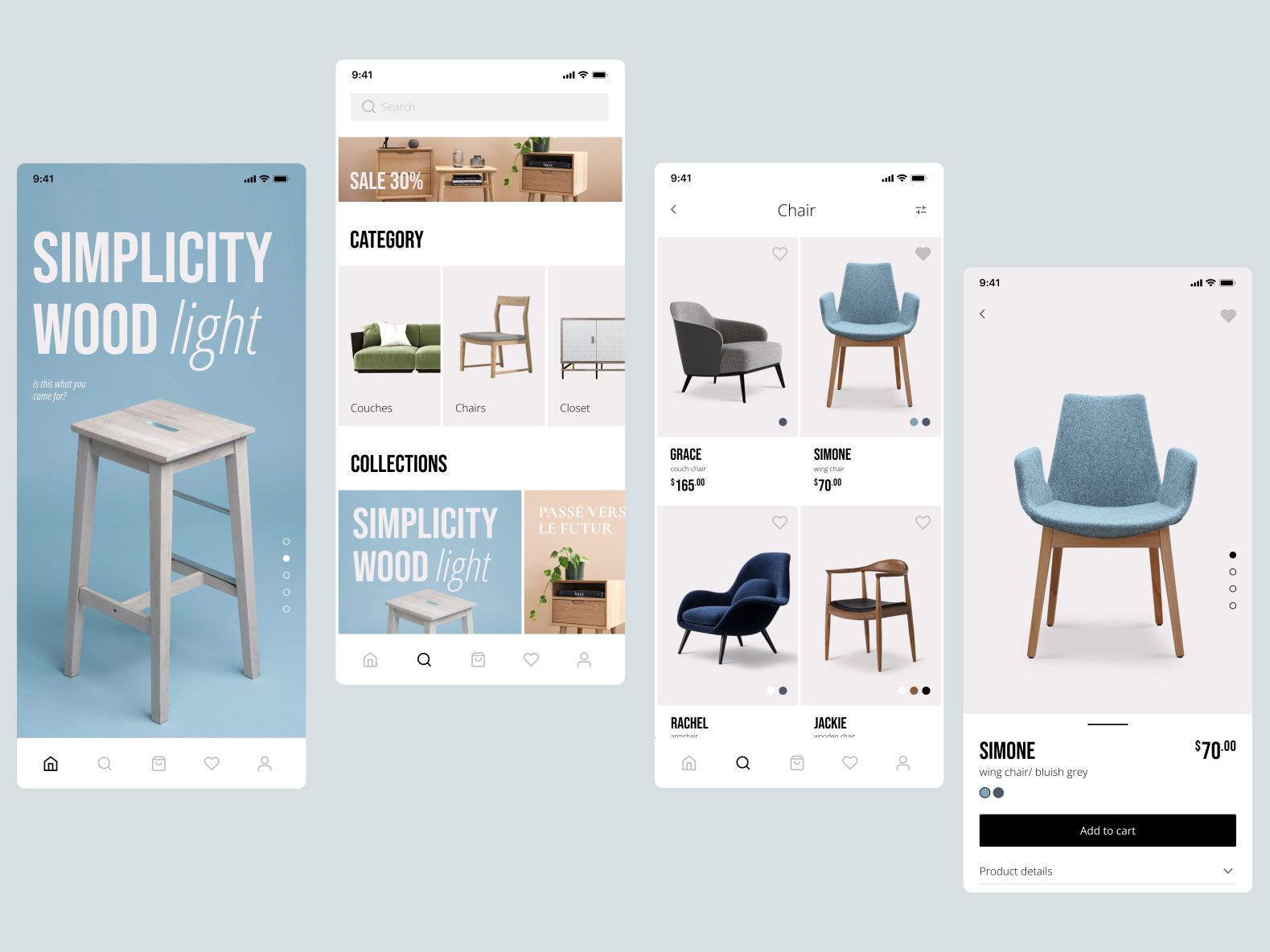 Mobile UI furniture online store by Arina Kuznetsova on Dribbble