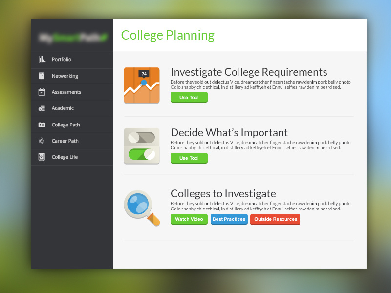 College Dashboard by Seth Coelen on Dribbble
