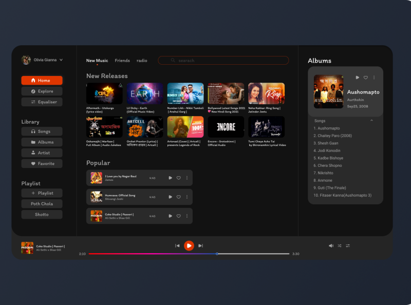 desktop music player app UI design by MD. RAFSAN JANY on Dribbble