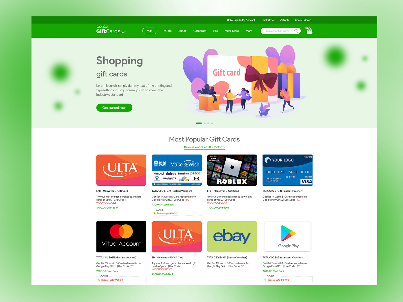 Gift Cards website UIUX design by Aminul Islam on Dribbble