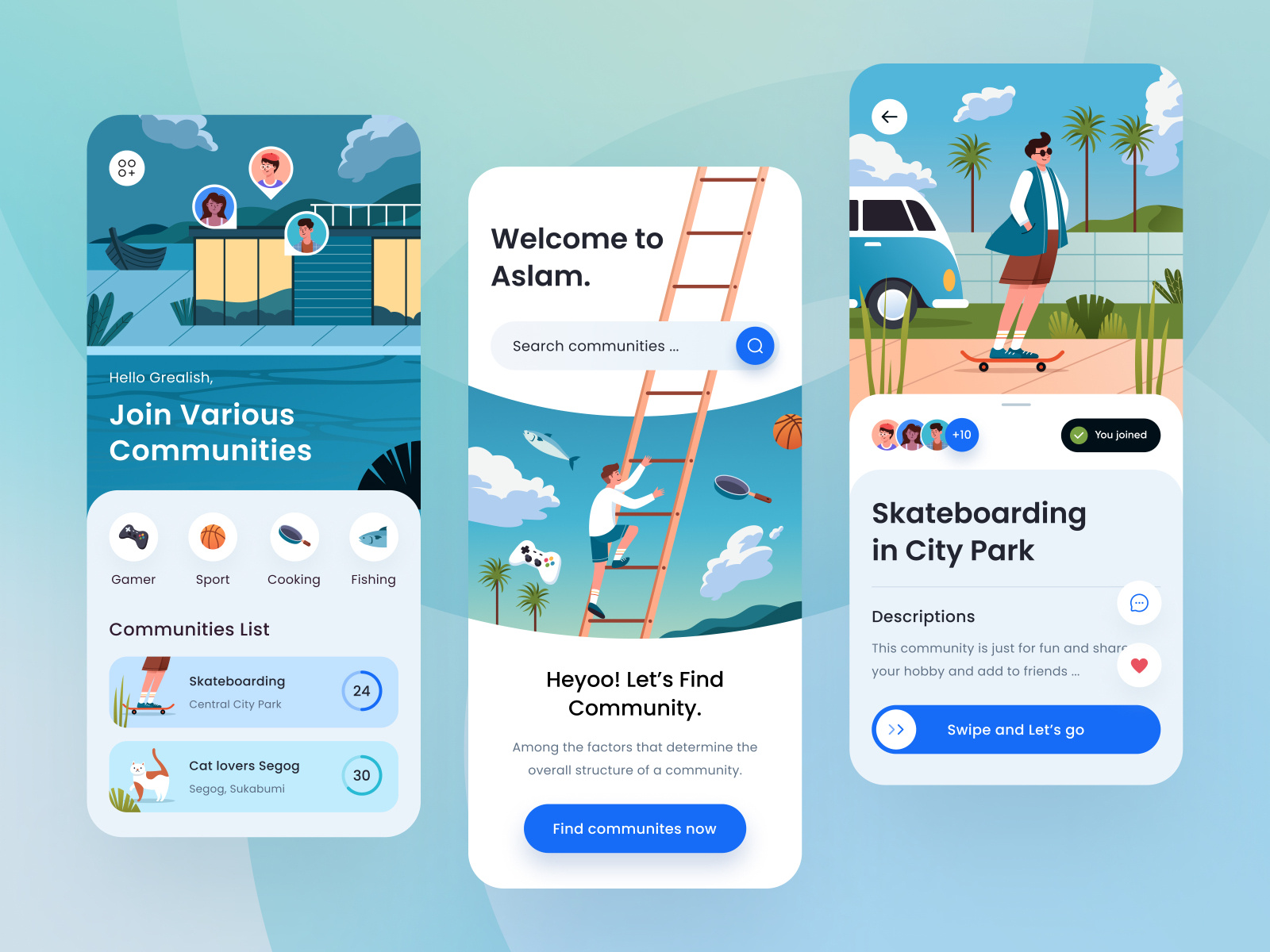 Community Mobile App with Custom Illustrations by Budiarti R. for Orely ...