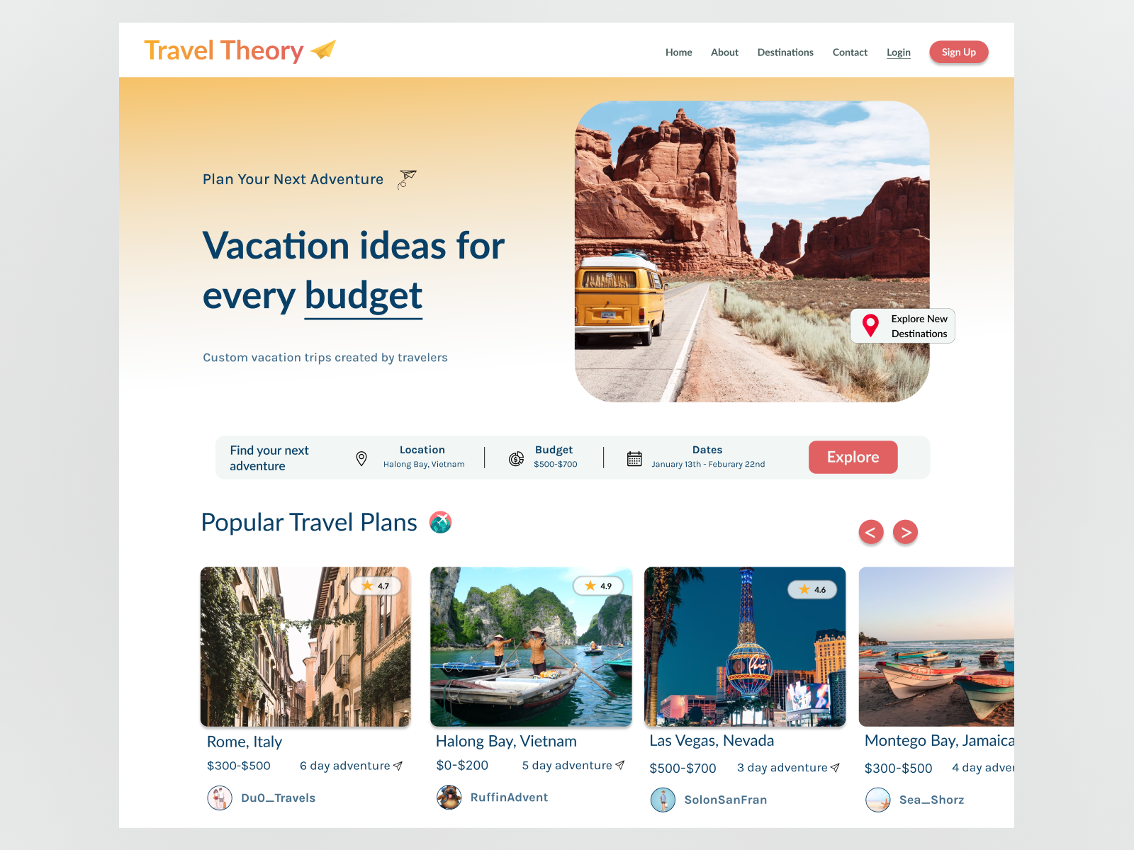Vacation Website Landing Page by Cynthia Menos on Dribbble