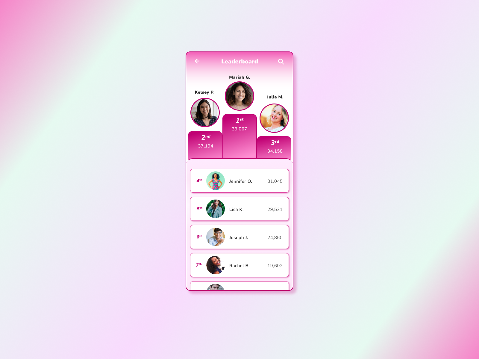 Daily UI 019 - Leaderboard by Amanie Johnson on Dribbble