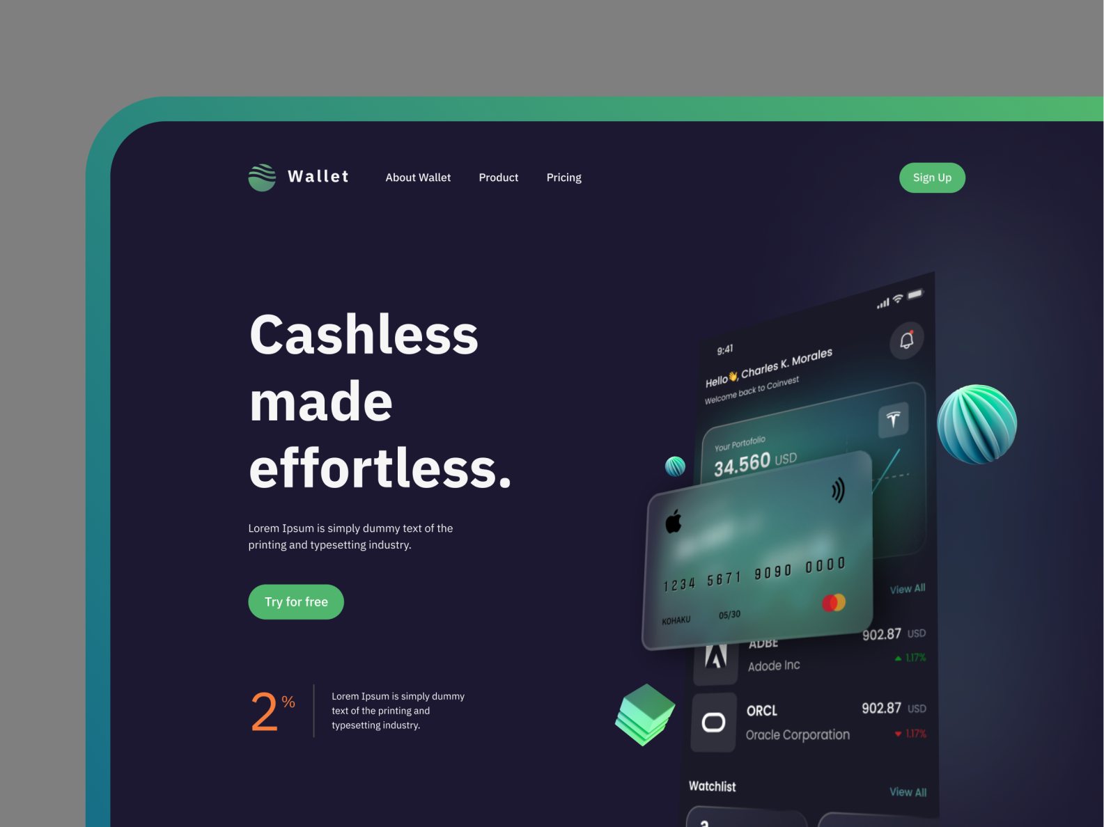 Wallet - e wallet hero section by Dharmi Vyas on Dribbble