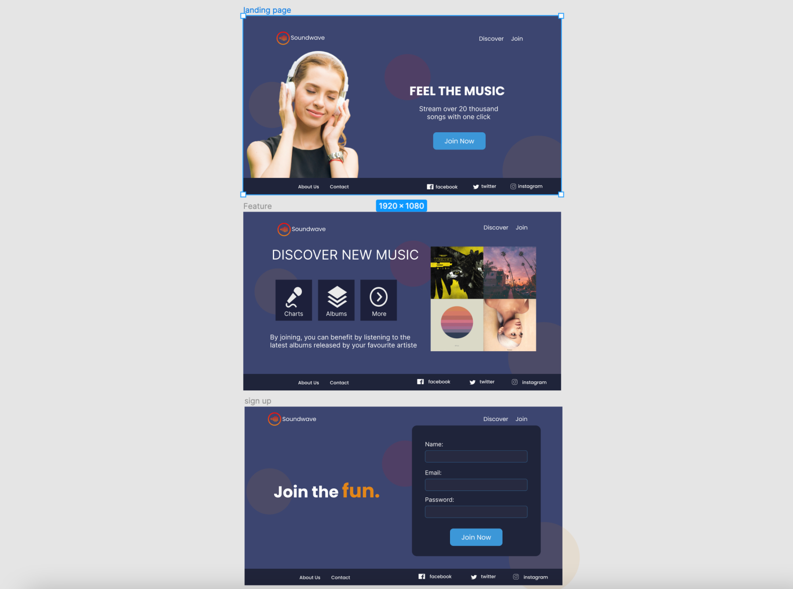 Website Landing page mockup for a music app/ streaming service. by Joel ...