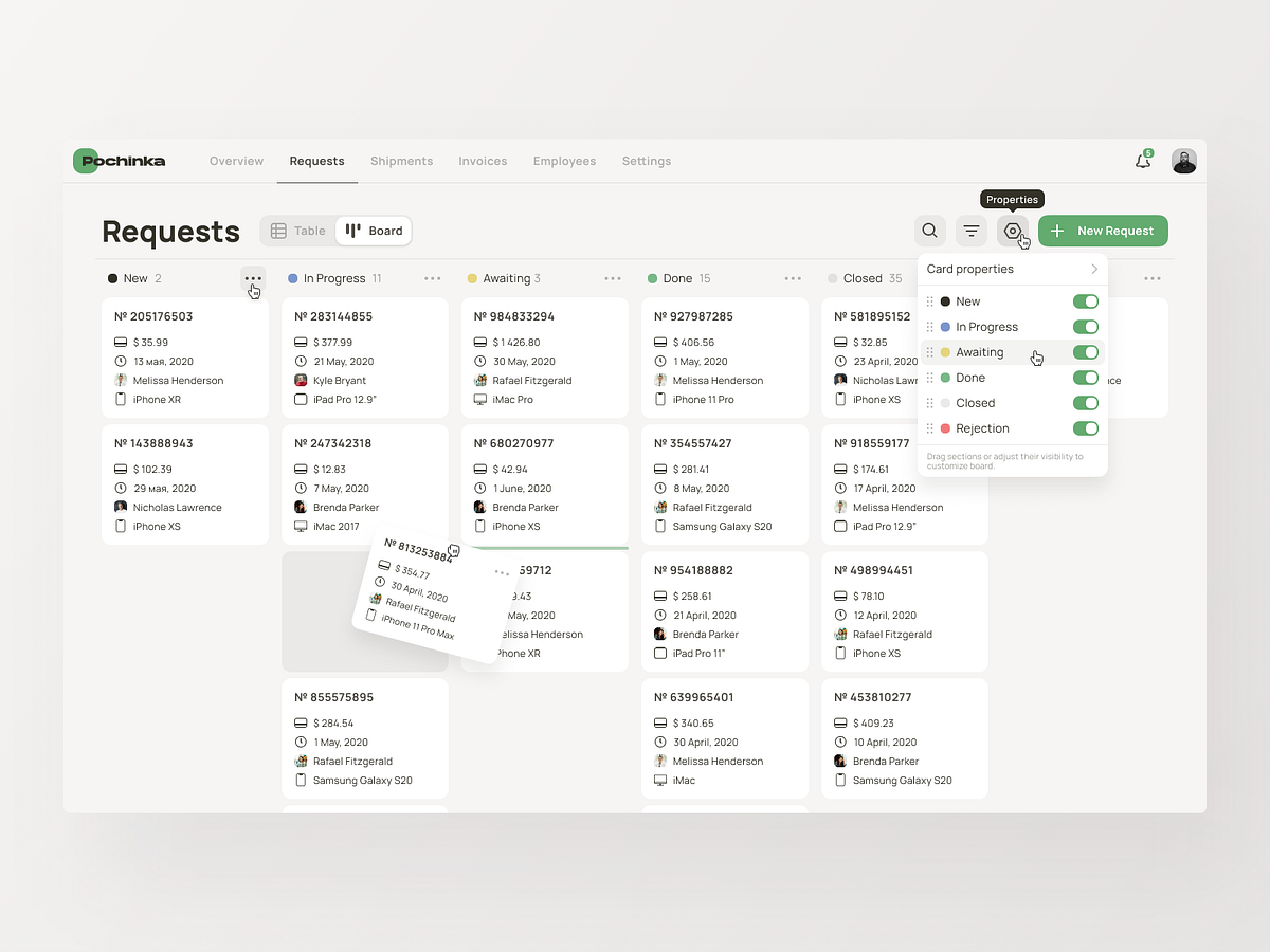 Interactions on Requests Page • Table & Board by Anton Proshkuratov on ...