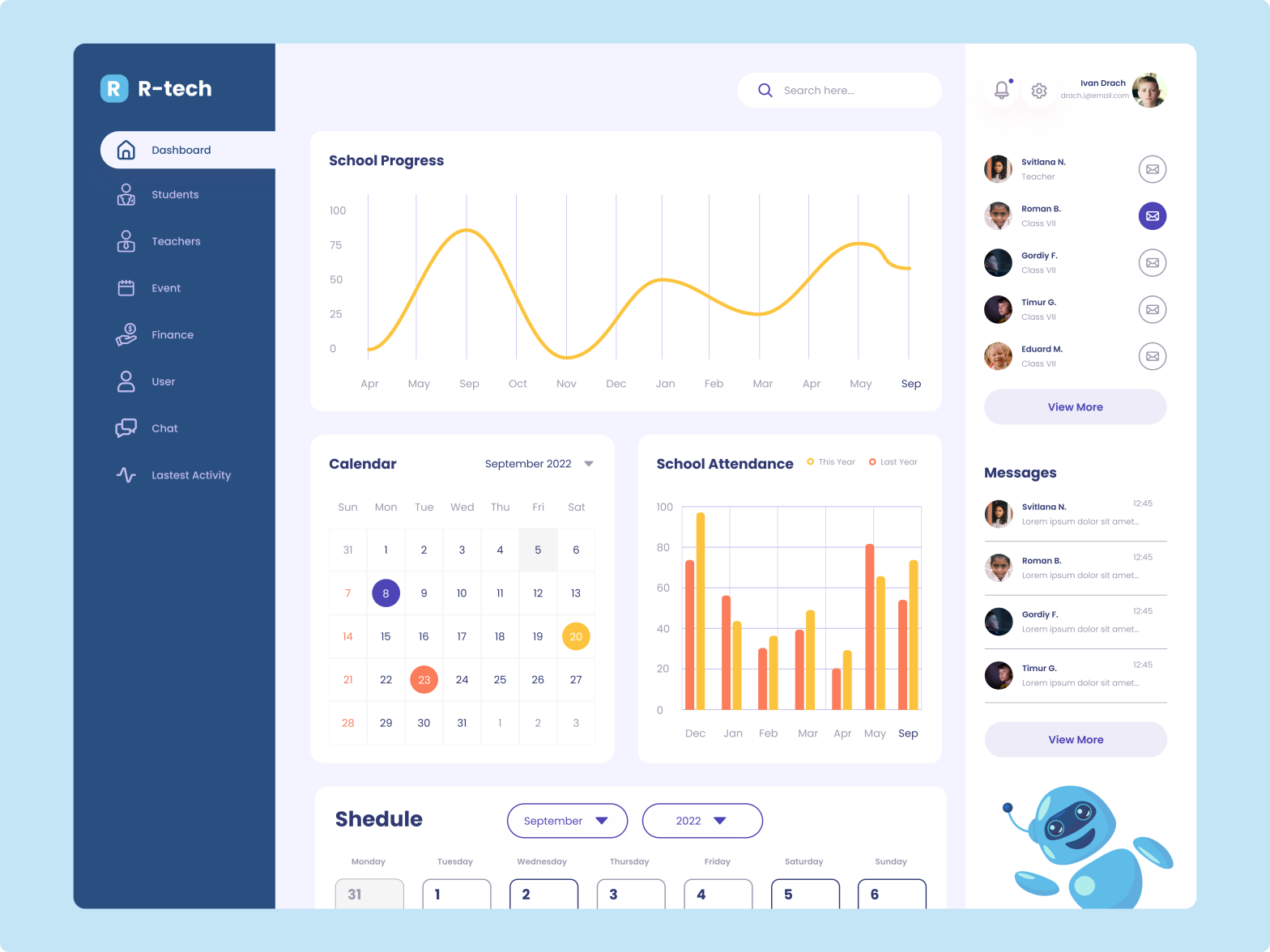 Dashboard robotics school by Alex on Dribbble