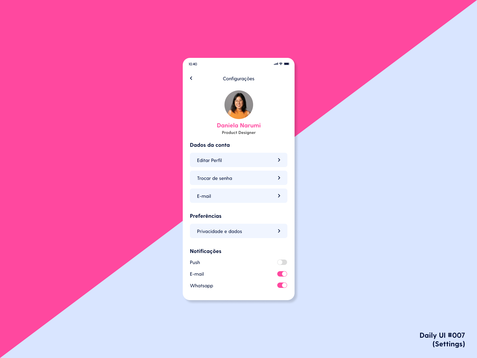 Daily UI #007 (Settings) by Daniela Narumi on Dribbble