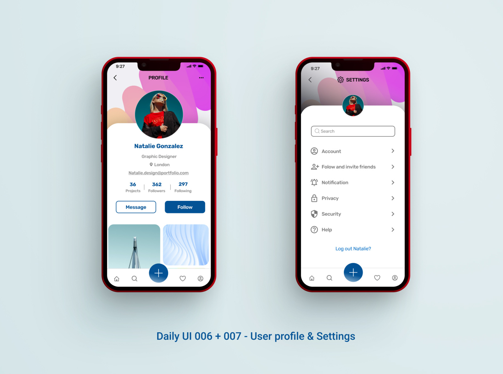 Daily UI 006 + 007 : Day 6 + 7 User profile & settings by Hiroe Ito on ...