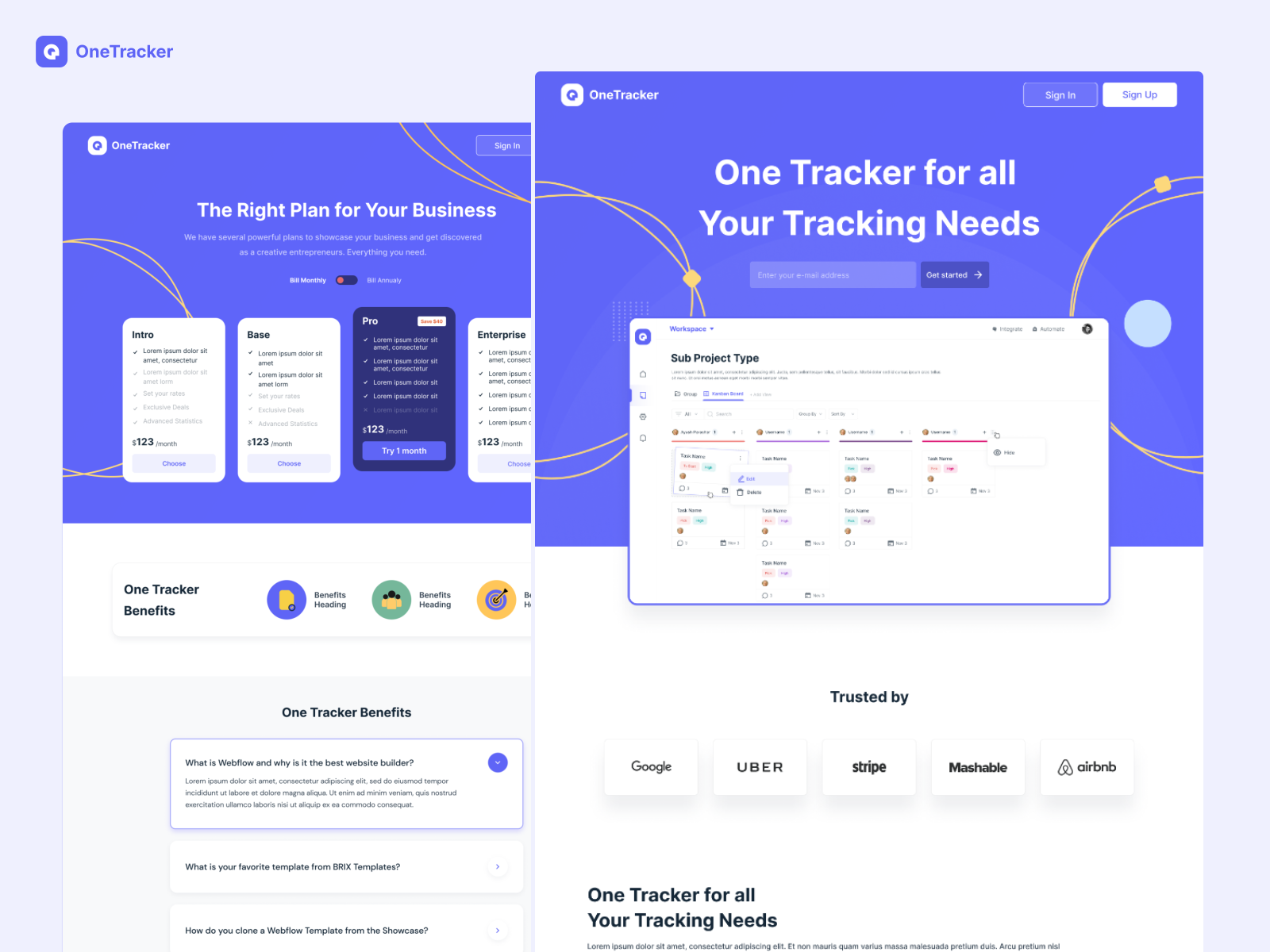 One Tracker - Home & Pricing Pages by Ayush Parashar on Dribbble