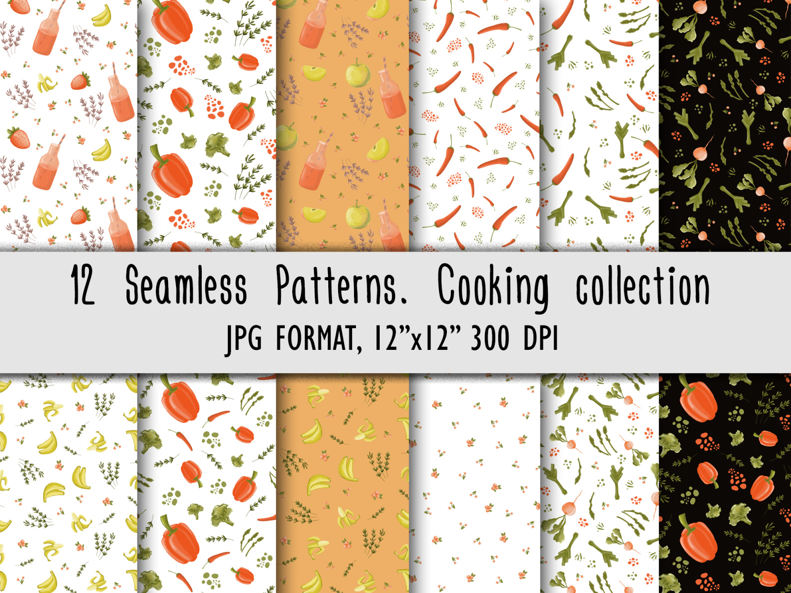 Organic food seamless patterns by Vika on Dribbble