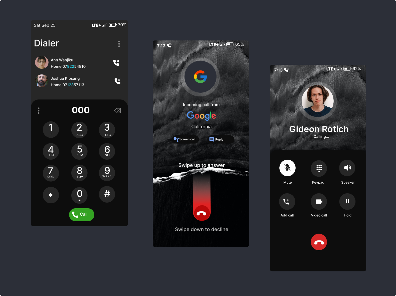 phone caller UI in dark mode by Giddy Rotich on Dribbble