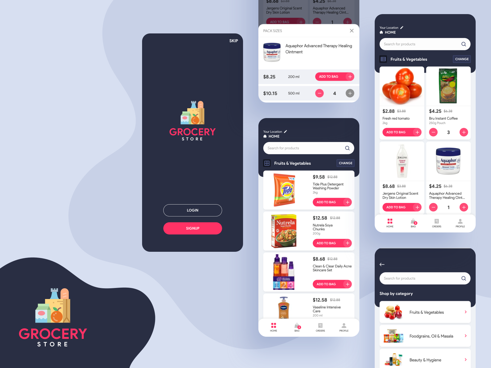 Grocery App UI Screens by Prateek Gupta for Squareboat on Dribbble