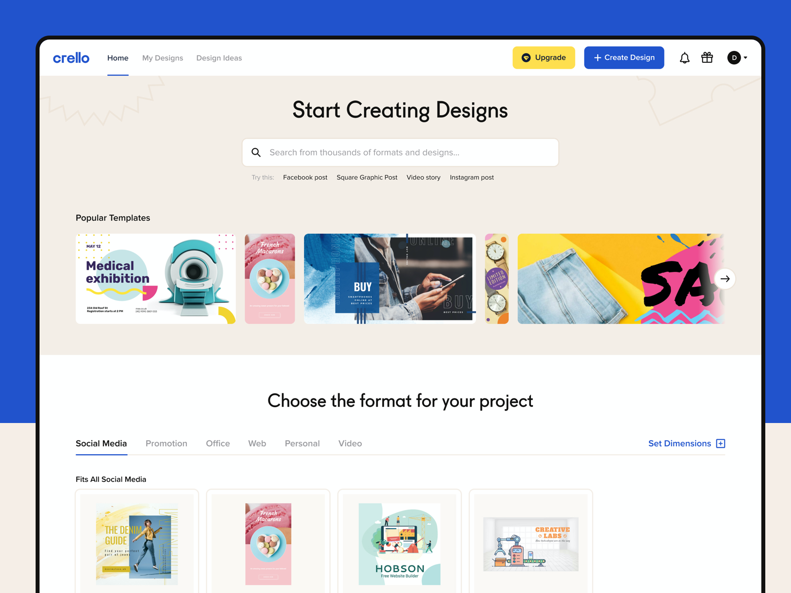 Crello homepage for authorized users by Dima Martynchuk on Dribbble