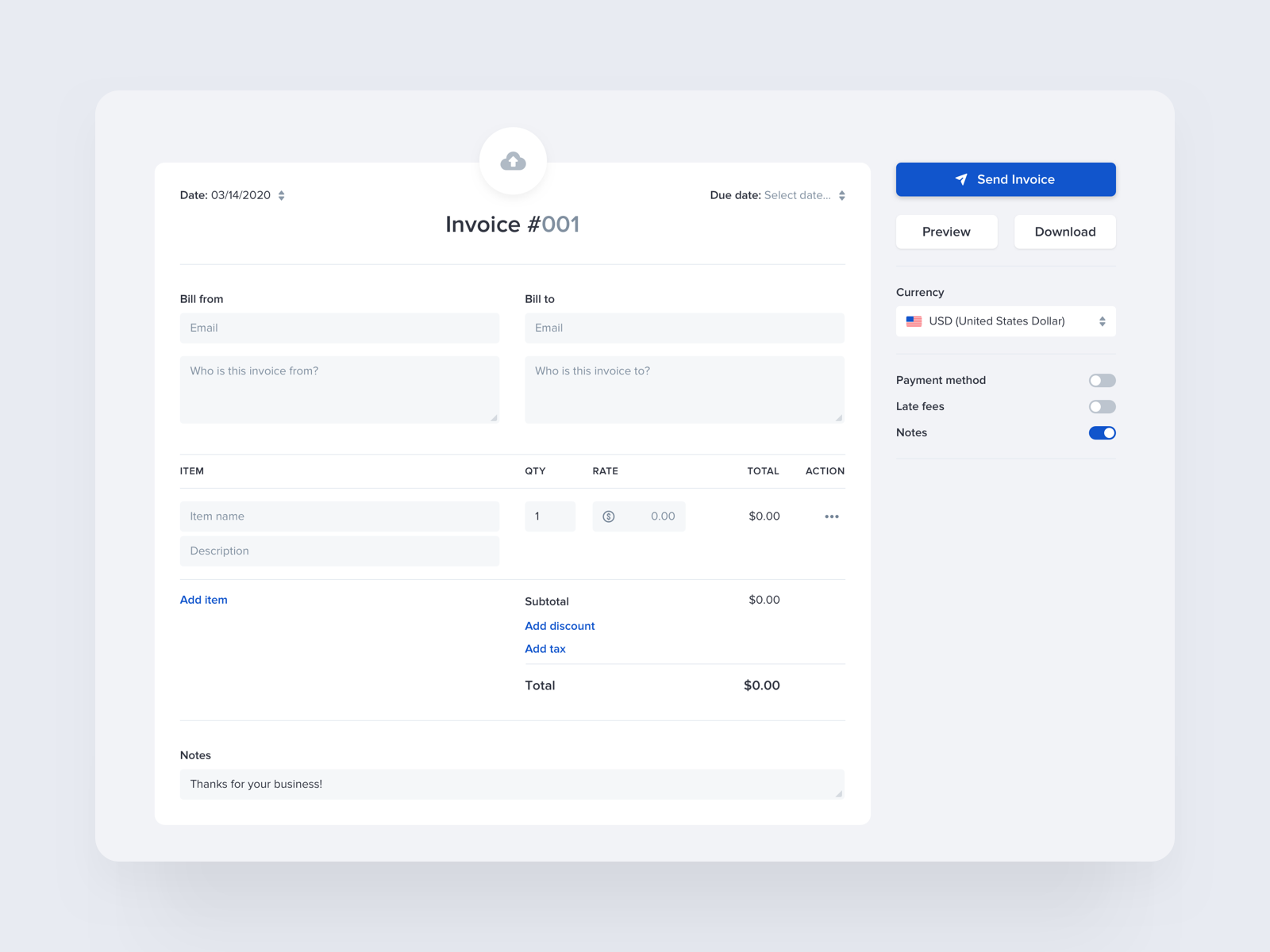 Invoice builder – desktop form by Dima Martynchuk on Dribbble