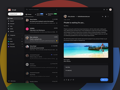 Gmail redesign concept | Dark mode by Dima Martynchuk on Dribbble