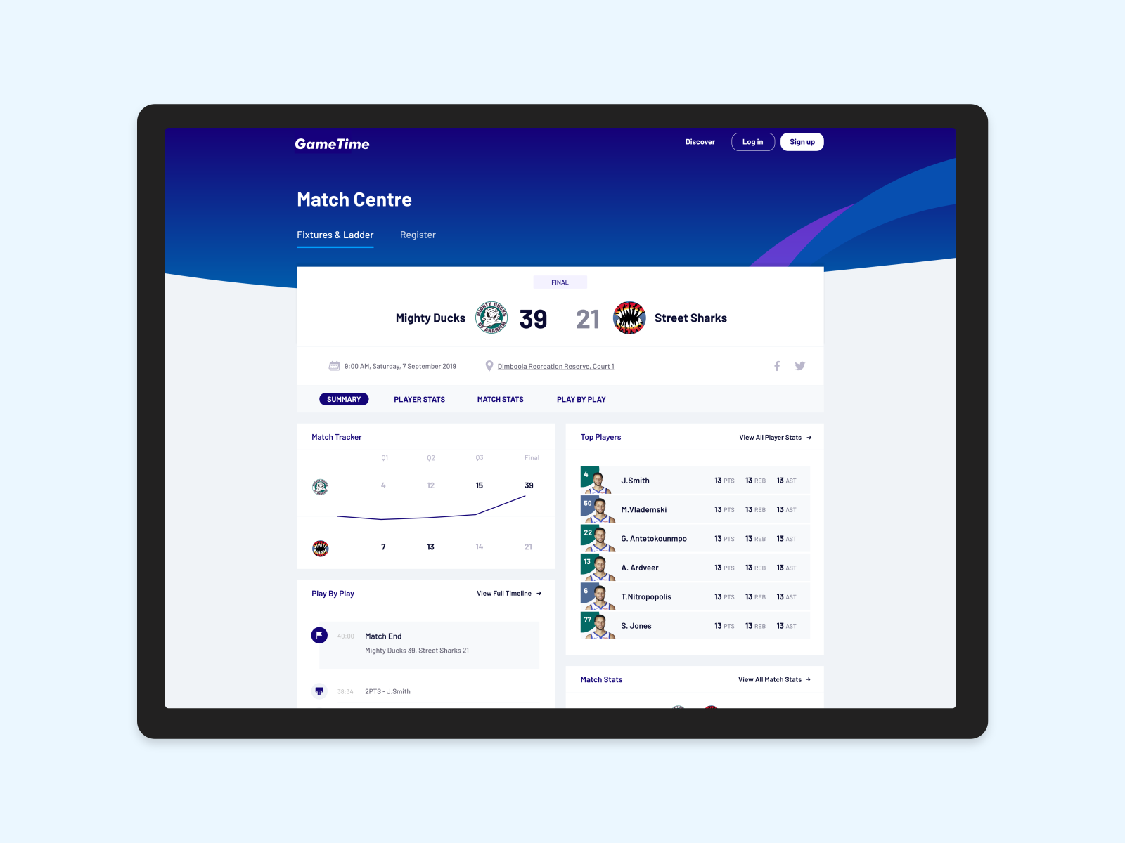 Basketball Match Centre by Daniel White on Dribbble