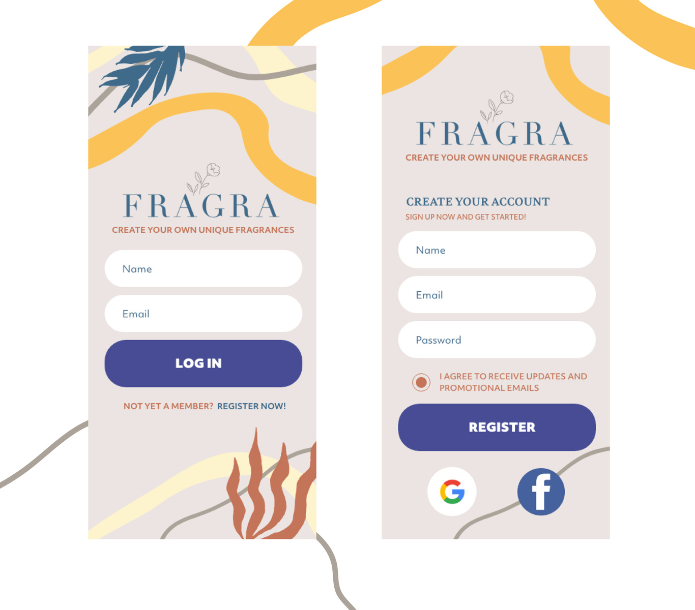 fragra login screen by Mama Sass on Dribbble