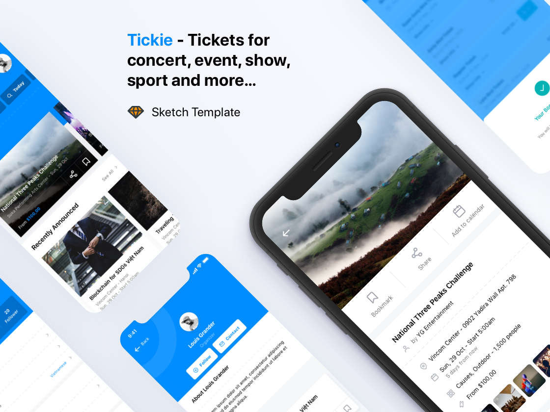 Tickie - Event & Conference Tickets Apps Sketch Template by Tu Nguyen ...