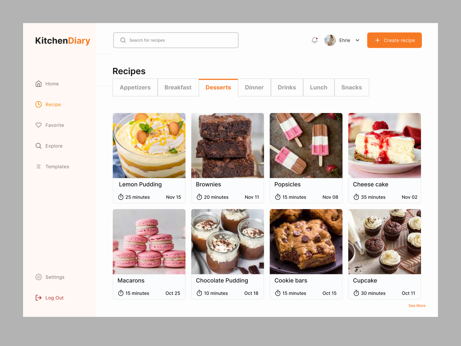 Recipes page by Theresa Nnajiofor on Dribbble