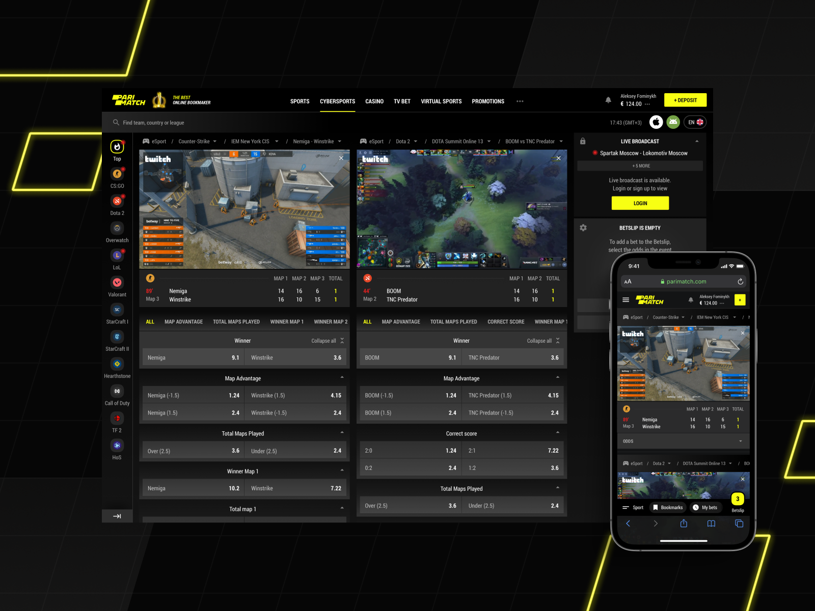 Parimatch: Cybersports Multi-view by ALEXEY FMNH for Flatstudio on Dribbble