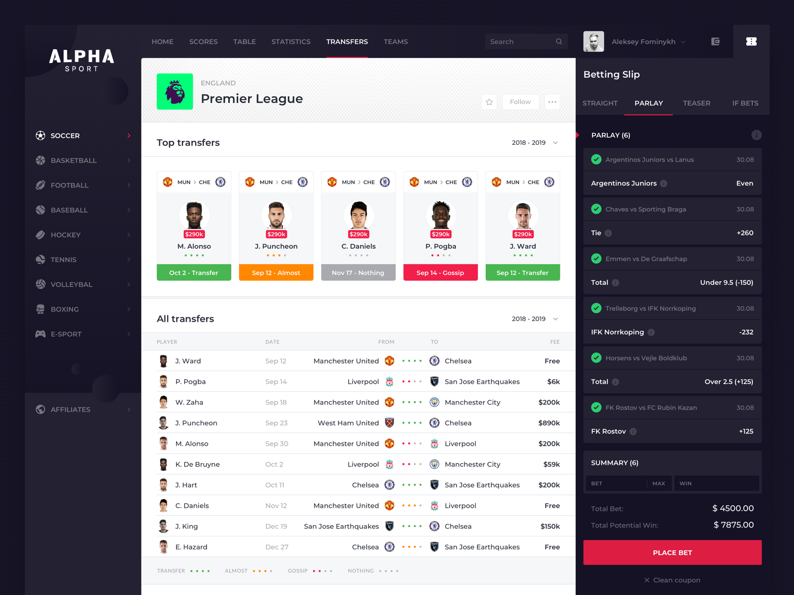 Alpha Sport: Transfers by ALEXEY FMNH for Flatstudio on Dribbble