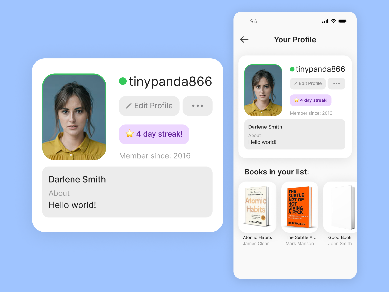 Mobile Profile UI - Book Club App Concept #DailyUI by Calen on Dribbble