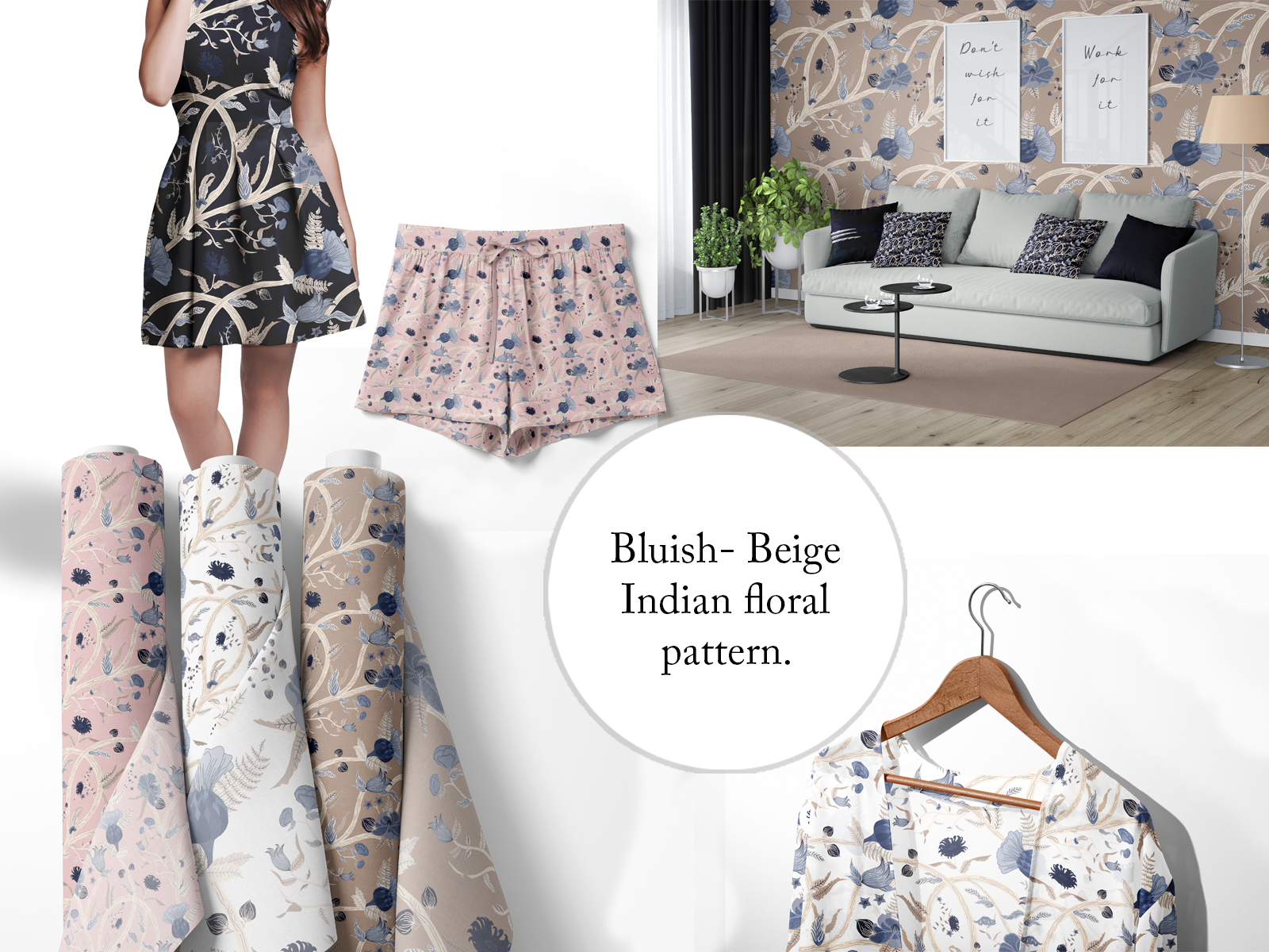 Bluish-beige indian pattern design by Daisilia Studio by Daisy ...