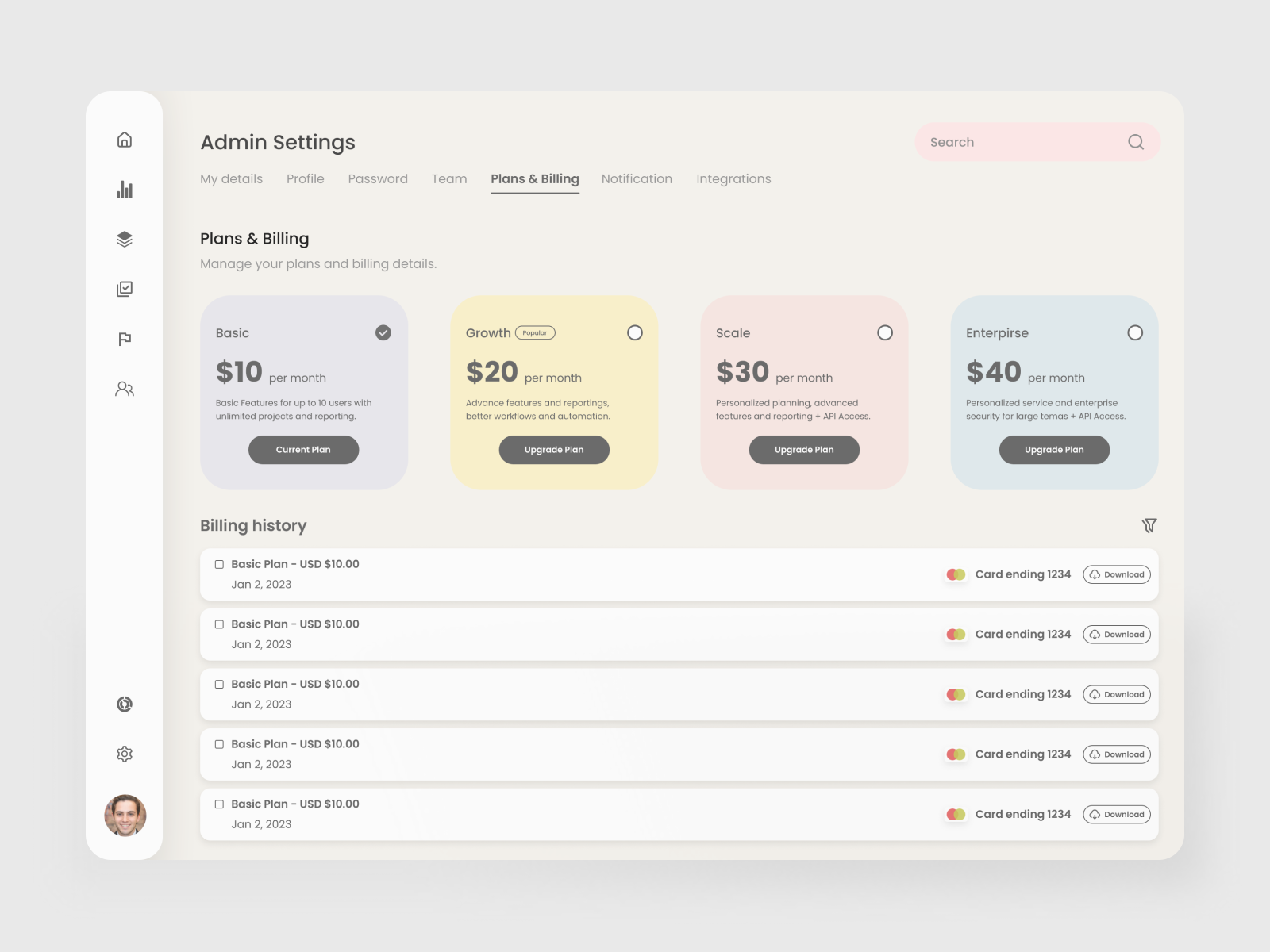 Plan & Billing Setting page - Dashboard Admin Web UI by Mochammad S ...