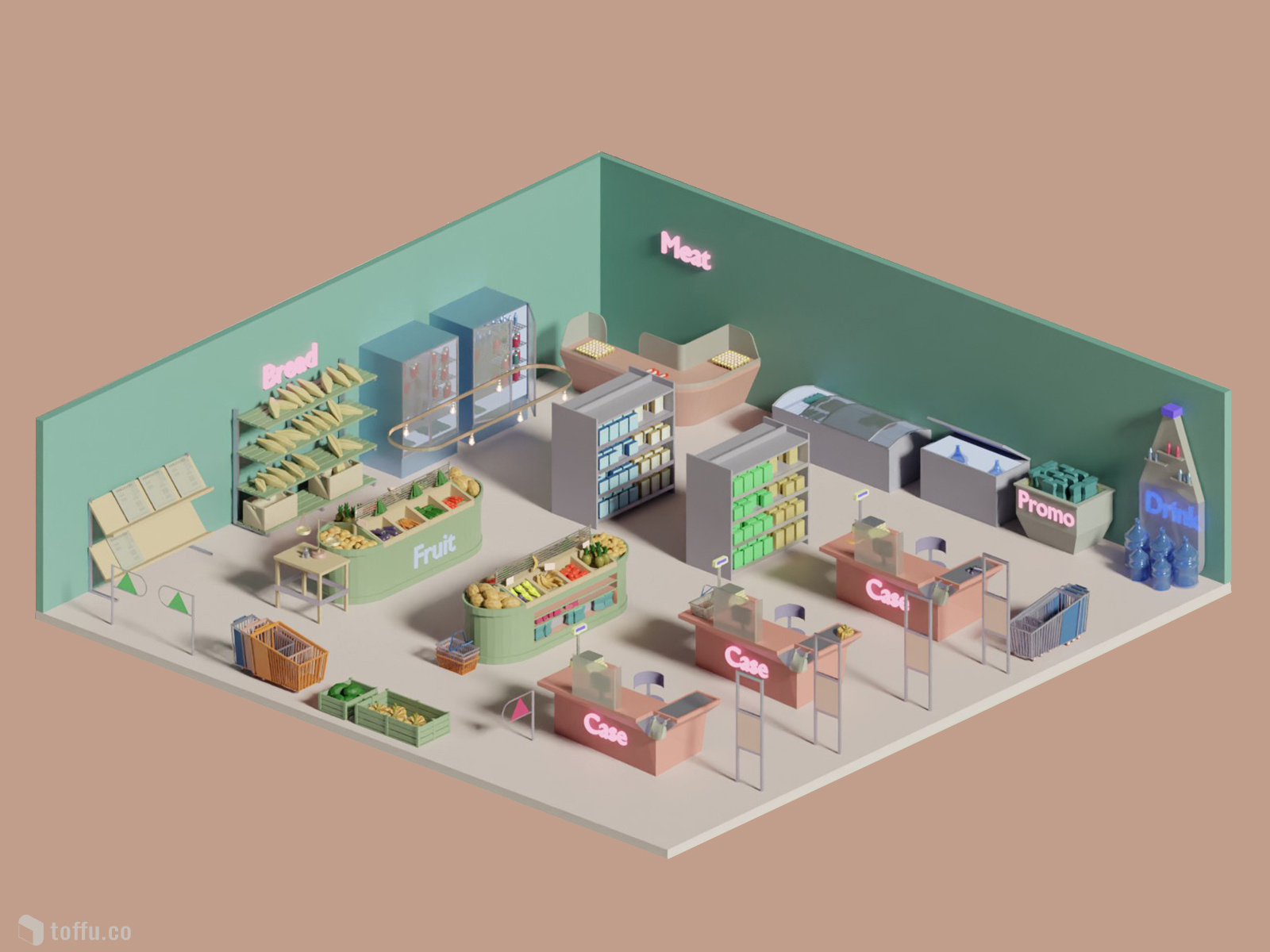 3D Model Low-Poly Grocery Store by Toffu Co on Dribbble